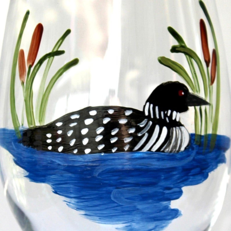 Hand Painted Loon Wine Glass Set - Bird Lover Retirement Gift - Etsy