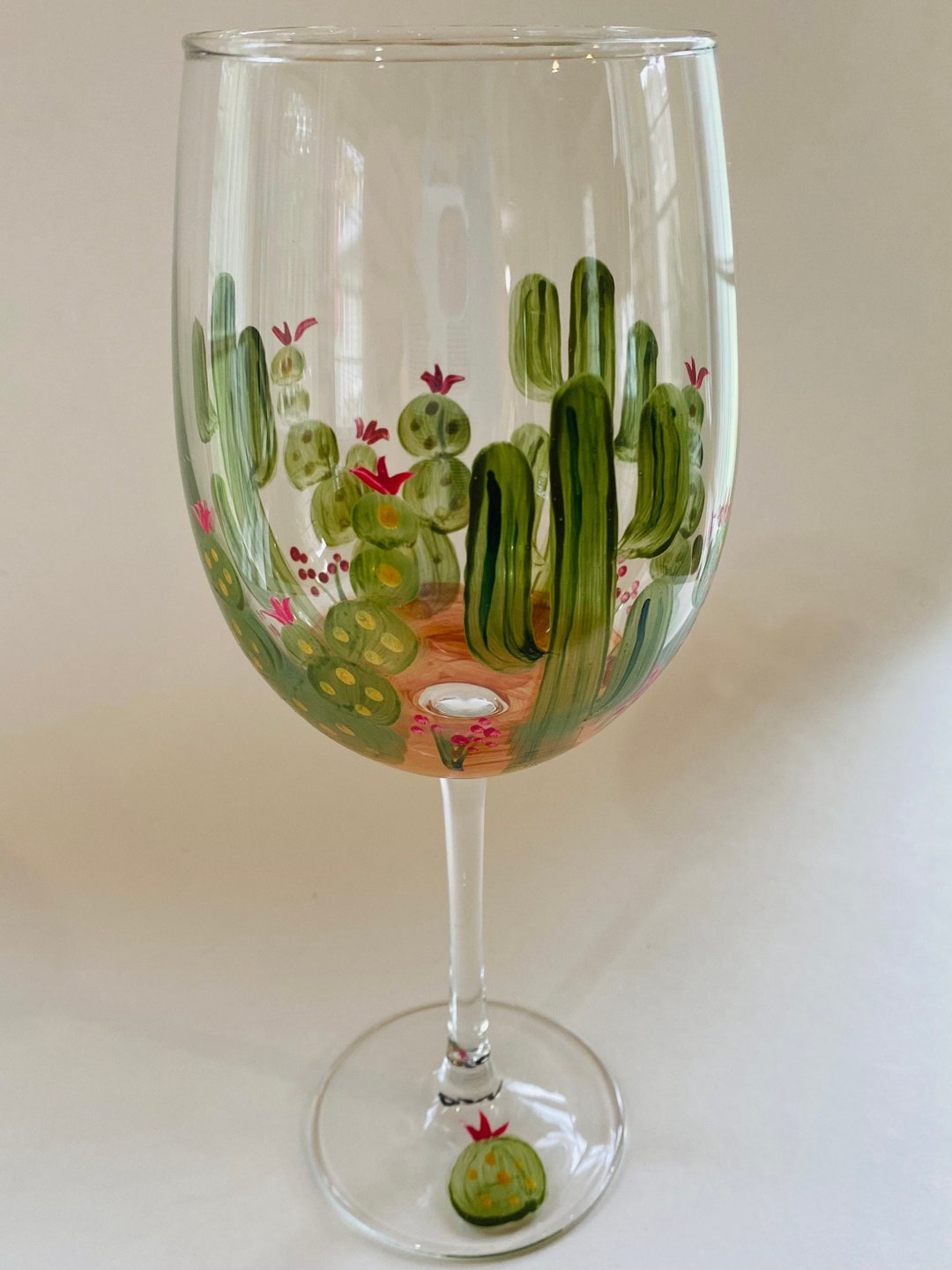 Hand Painted Cactus Wine Glass - Large Capacity - Christmas Cactus ...