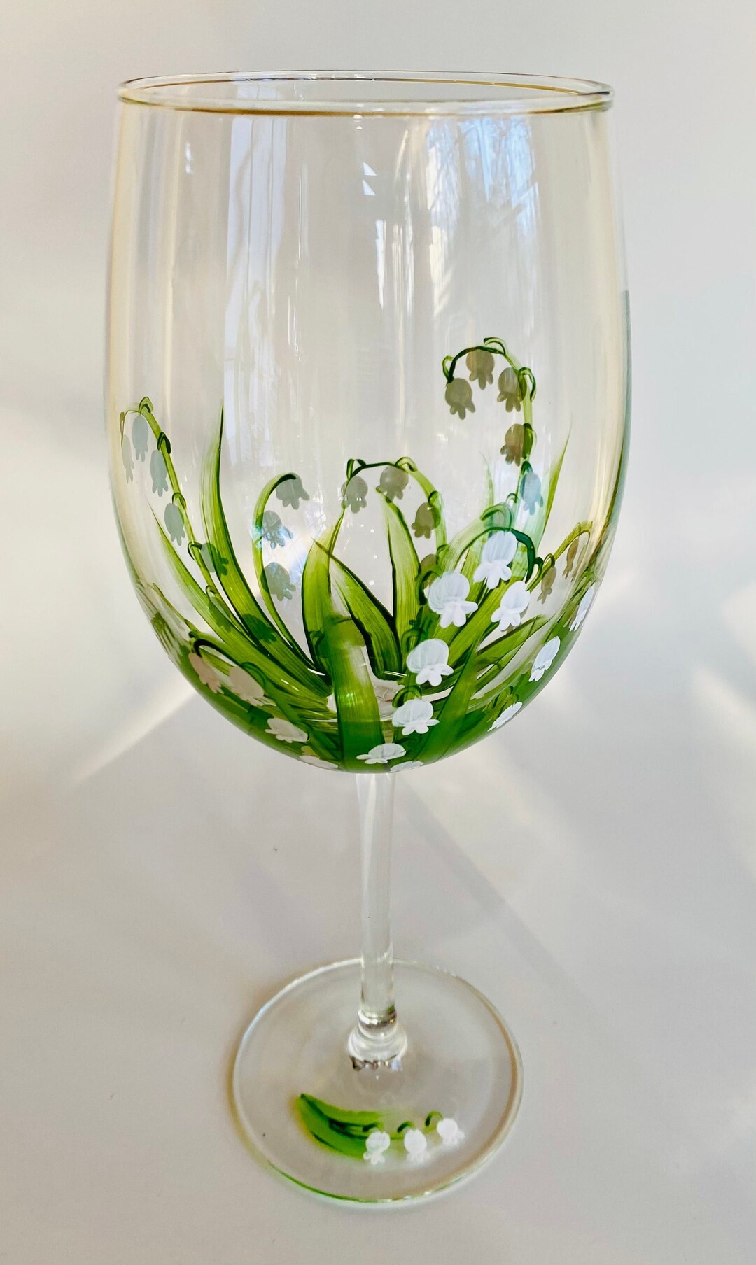 Wine Glass Hand Painted Lily of the Valley, May Birth Flower, Unique ...