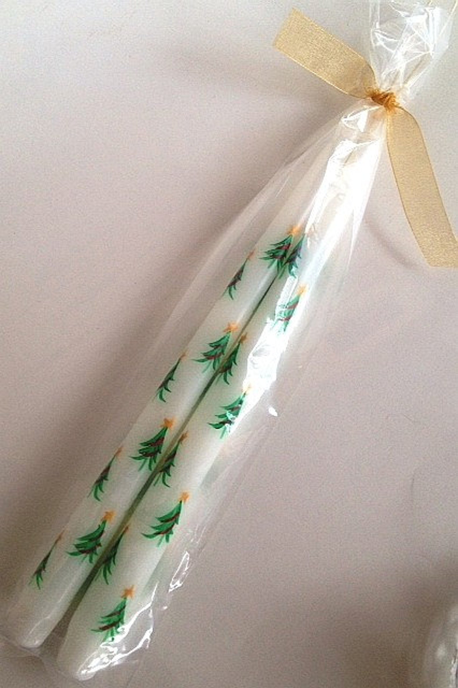 Hand Painted Christmas Tree Tapers Made in USA White Cotton - Etsy