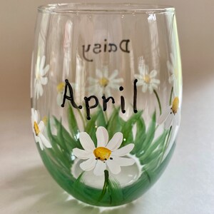 April Birthday Gift- Wine Glass With Painted Daisies - Birth Month ...