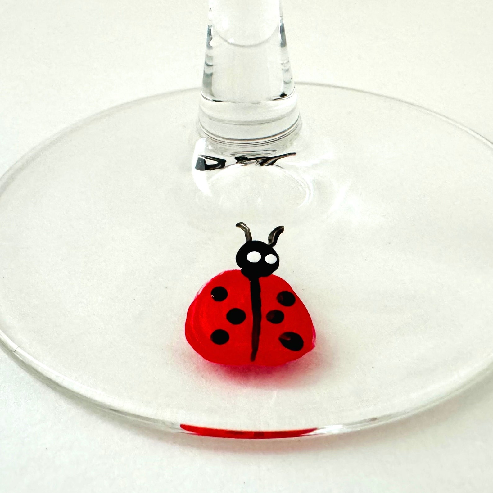Hand Painted Garden Ladybug Wine Glasses – Set of 2 Minimalist Stemware ...