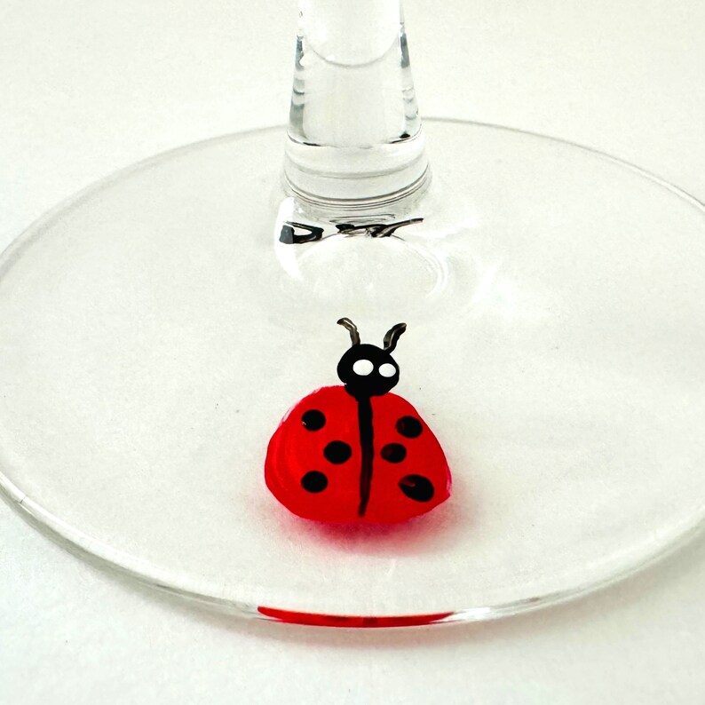 Hand Painted Garden Ladybug Wine Glasses – Set of 2 Minimalist Stemware ...