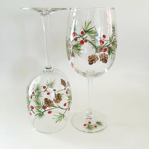 Christmas Painted Wine Glasses, Set of 2. Hand Painted With Pine Cones ...