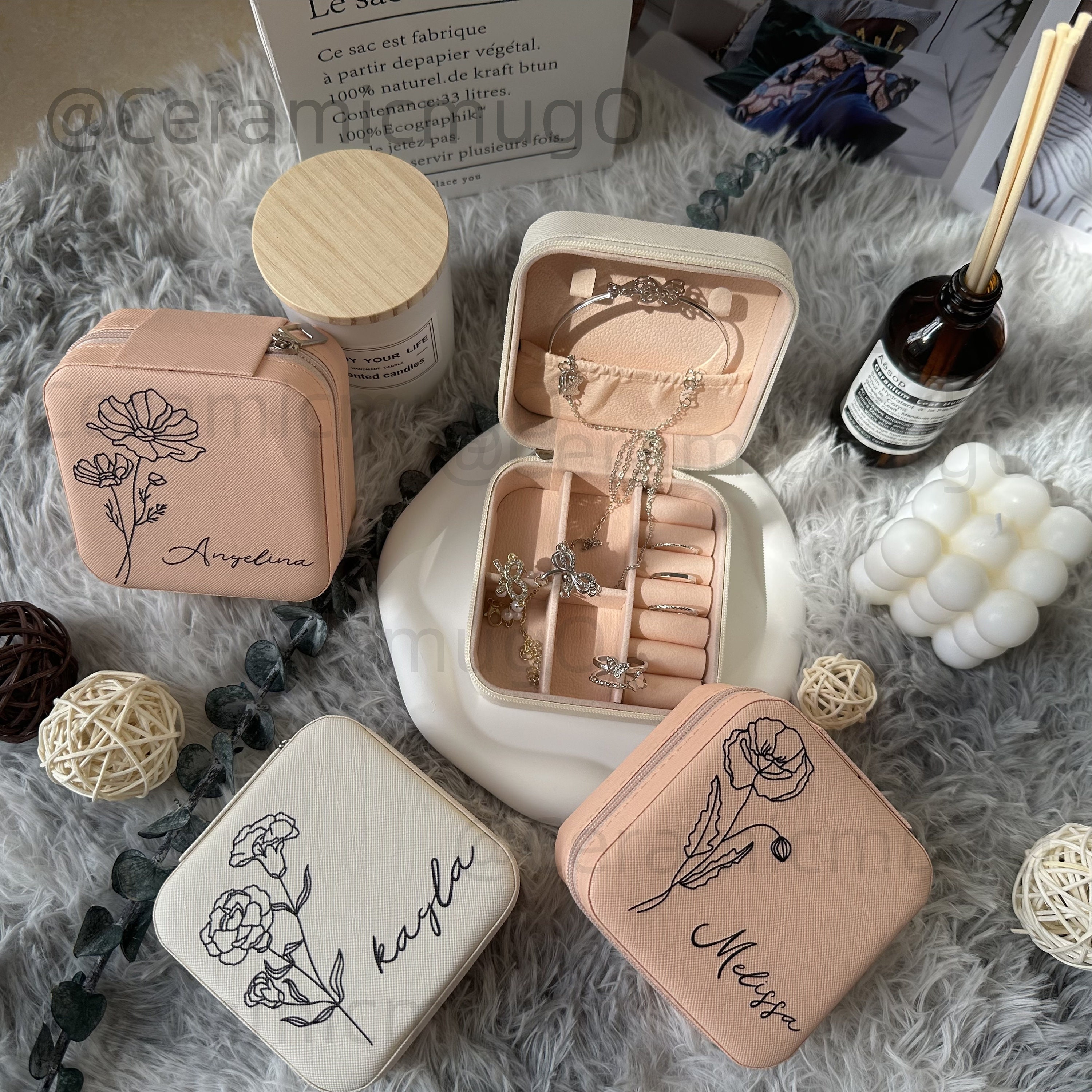 Engraved Birth Flower Jewellery Box, Travel Jewelry Box,personalized ...