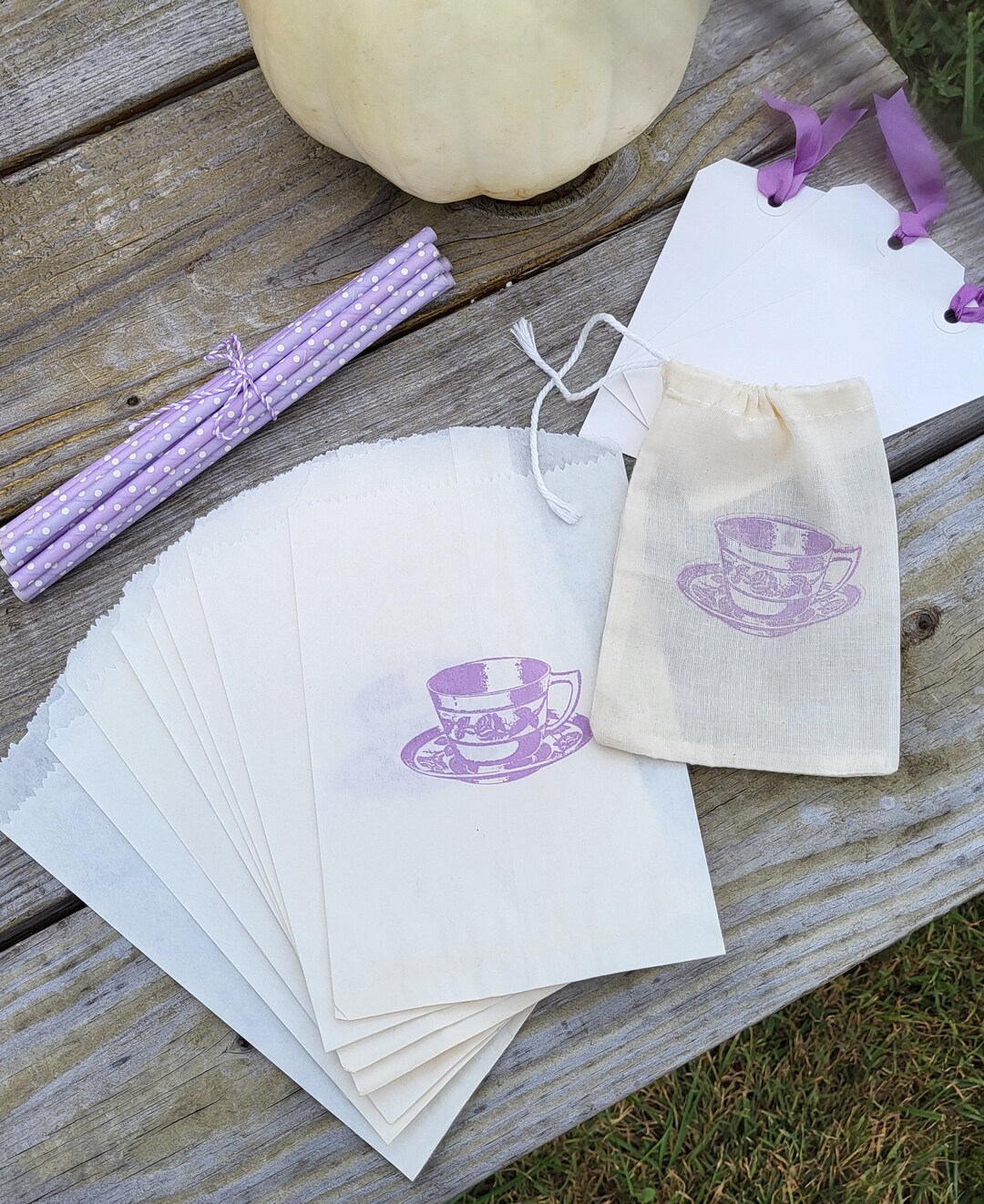 Lavender Tea Party Mini Kit, 8 Stamped Tea Cup Goodie Favor Bags, 12 ...
