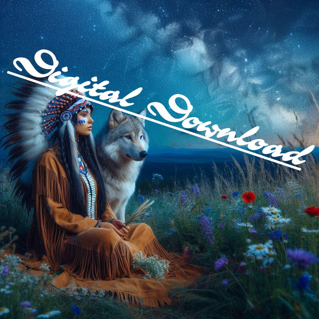 Native American Women Indigenous American Indian With Wolf Digital ...