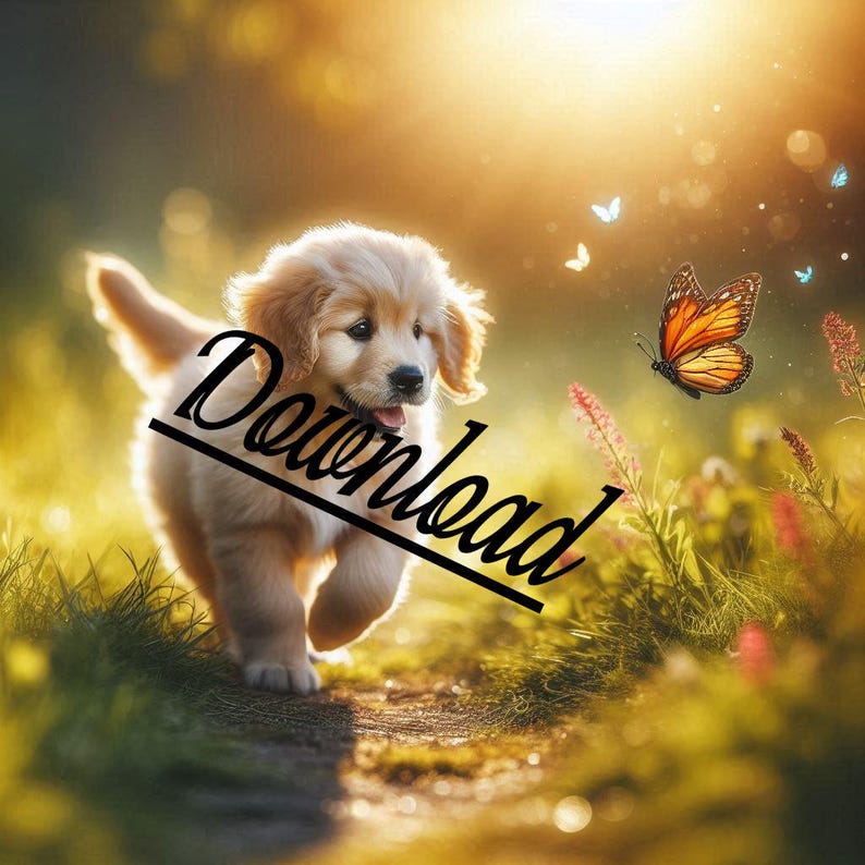 Puppy Dog Chasing Butterfly Instant Digital Download JPG 1024x1024 ...