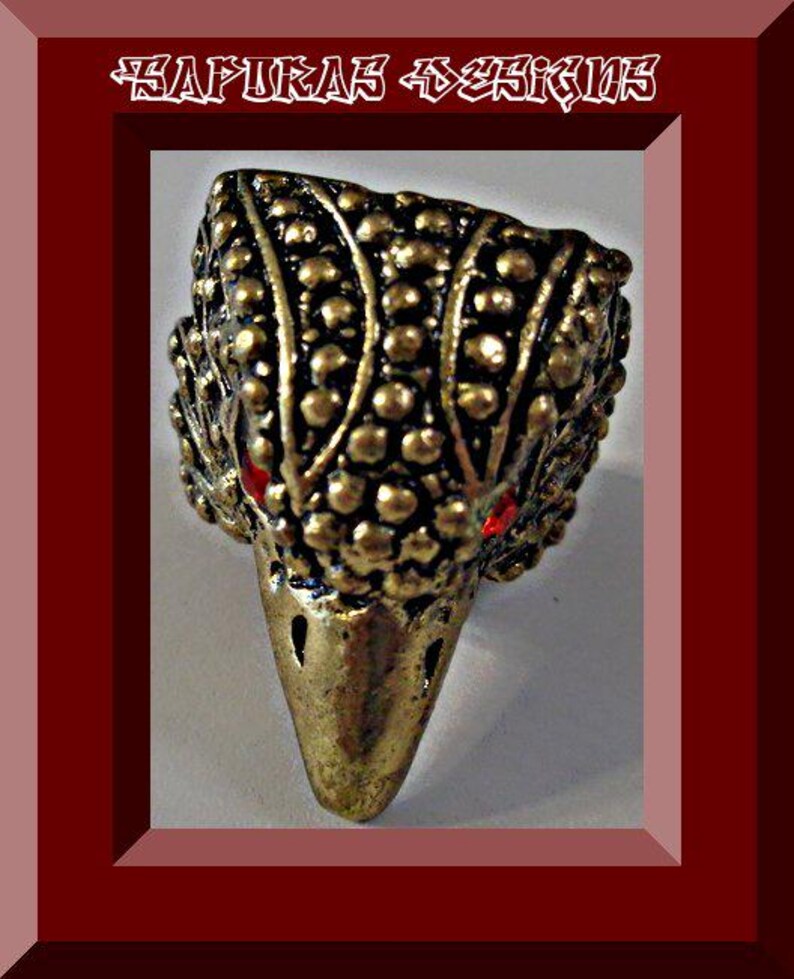 Antique Theme Eagle Bird Hawk Design Ring With Red Rhinestone Eyes Size ...