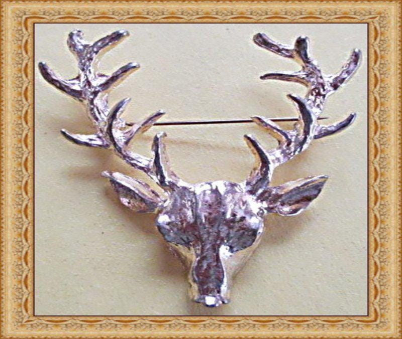 Antique Gold Tone Deer With Antlers Design Brooch - Etsy