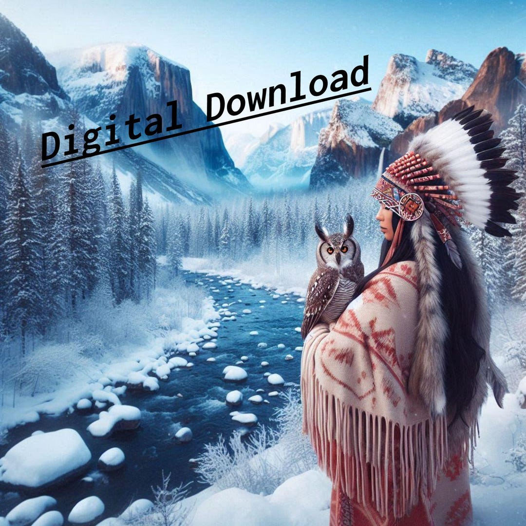 Native American Women Baby Snow Winter Mountains Wolf Owl Digital ...