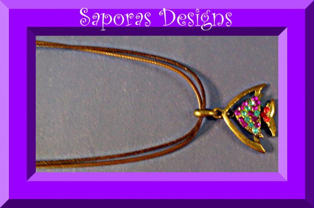 Antique Fish Design Necklace With Colorful Rhinestones With Brown ...