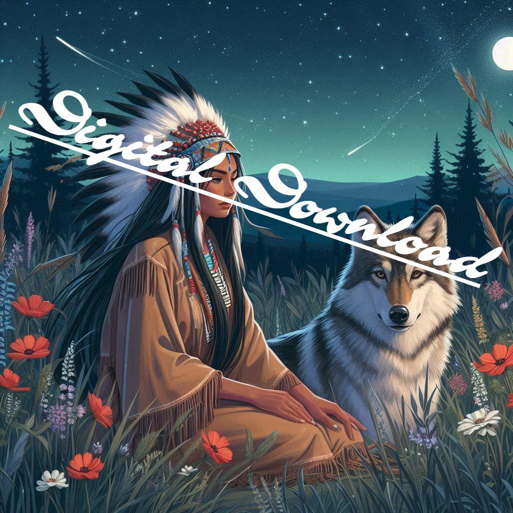 Native American Women Indigenous American Indian With Wolf Digital ...
