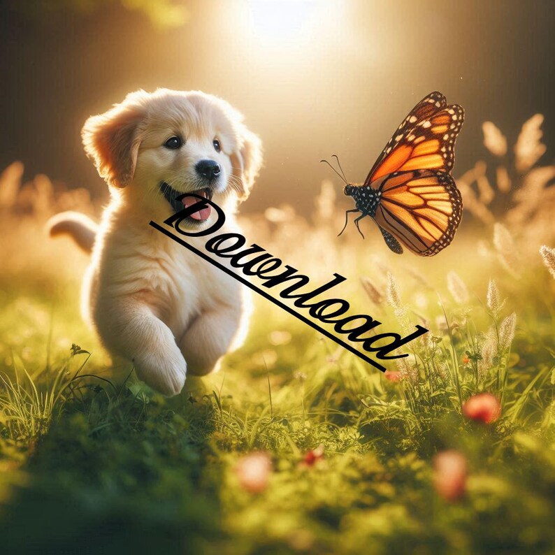 Puppy Dog Chasing Butterfly Instant Digital Download JPG 1024x1024 ...