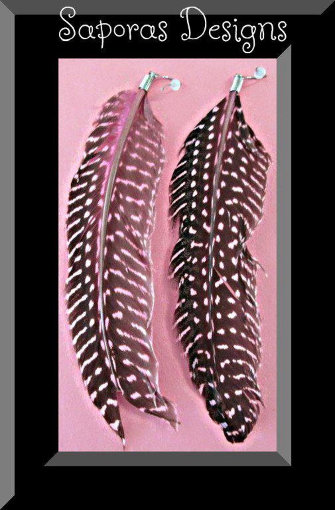Black & Pink in Color Dangle Feather Earrings Tribal Ethnic Native ...