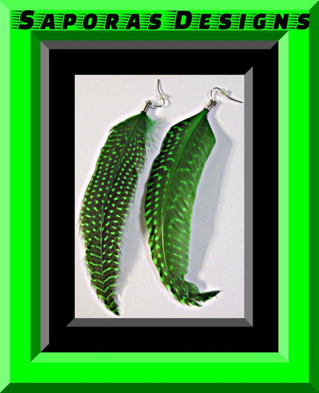 Black & Green Dangle Feather Earrings Native Ethnic Tribal Bohemian ...