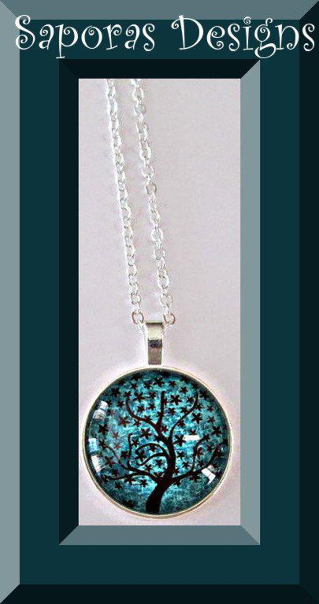 Black & Green Tree of Life Theme Necklace With Silver Tone Finish for ...