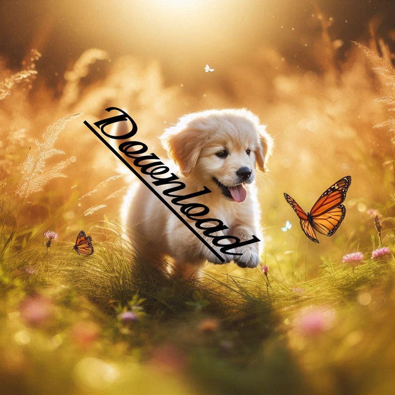 Puppy Dog Chasing Butterfly Instant Digital Download JPG 1024x1024 ...