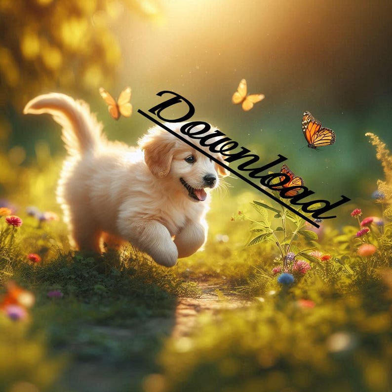 Puppy Dog Chasing Butterfly Instant Digital Download JPG 1024x1024 ...
