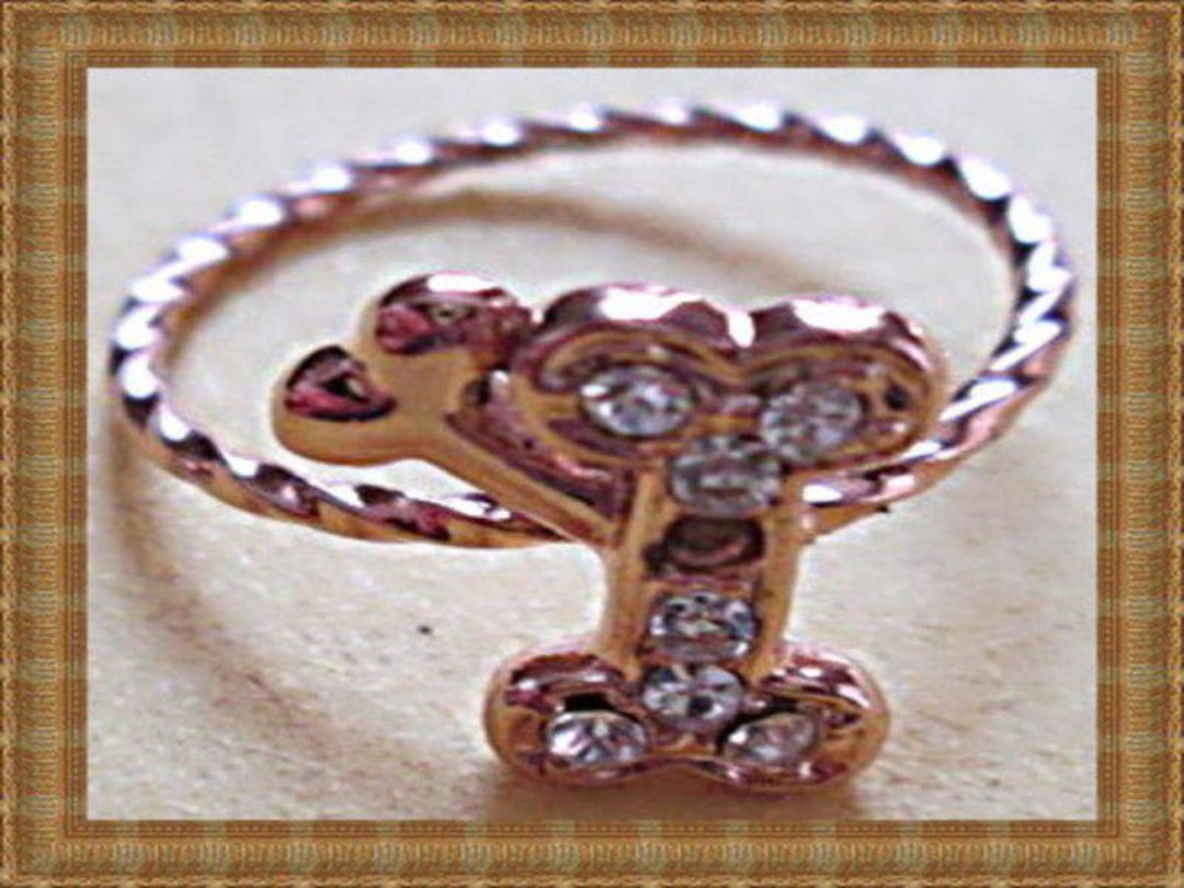 Gold Tone Dog Bone Design Ring With Clear Crystals Size 6 - Etsy