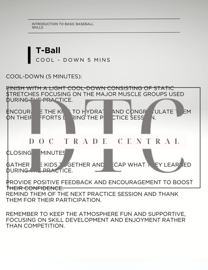 T-ball Introduction to Basic Baseball Skills Practice Plan 35 Mins - Etsy