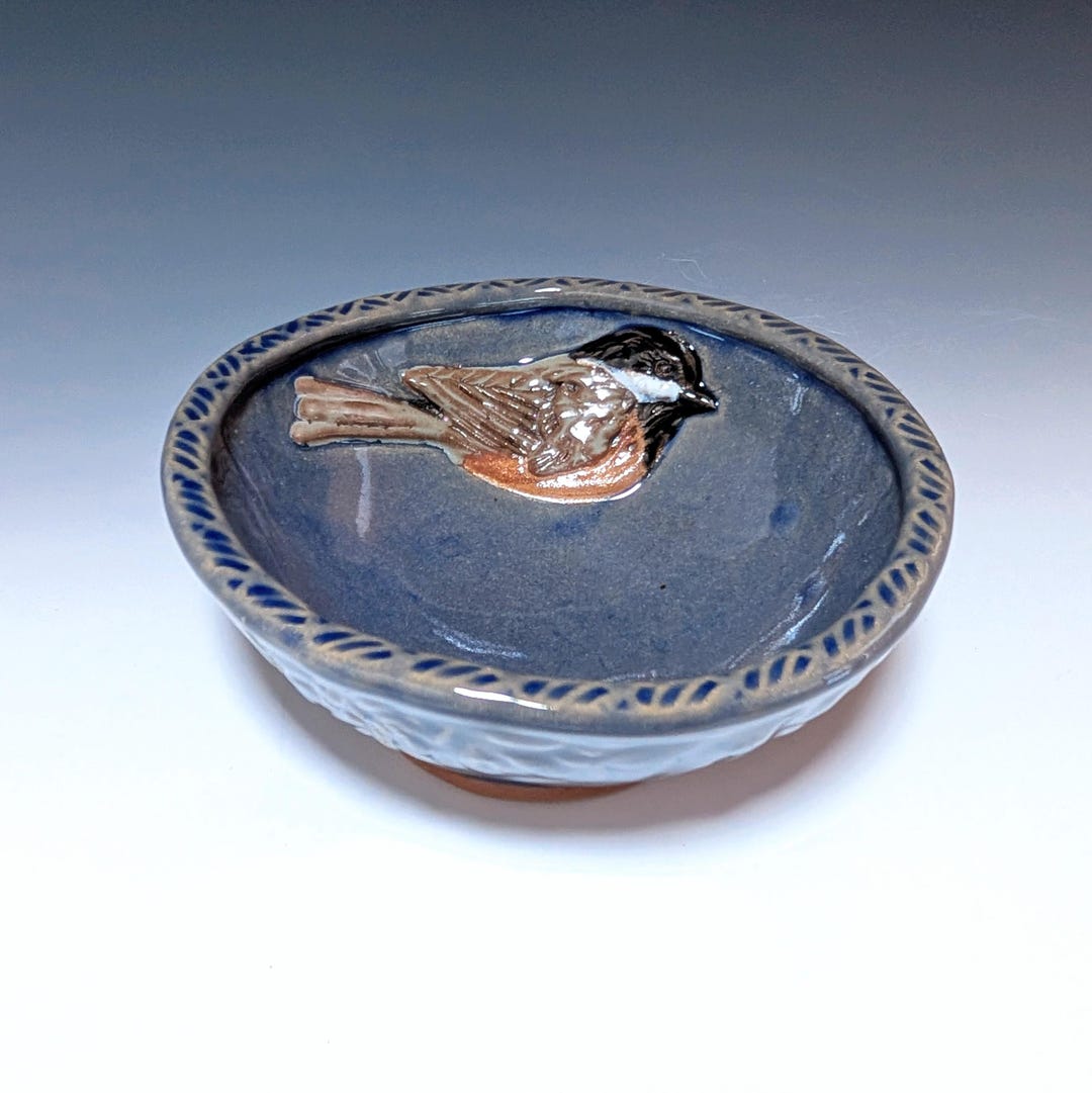 Chickadee on a Blue Stoneware Bowl Cereal Bowl Bird Art Dishwasher Safe ...