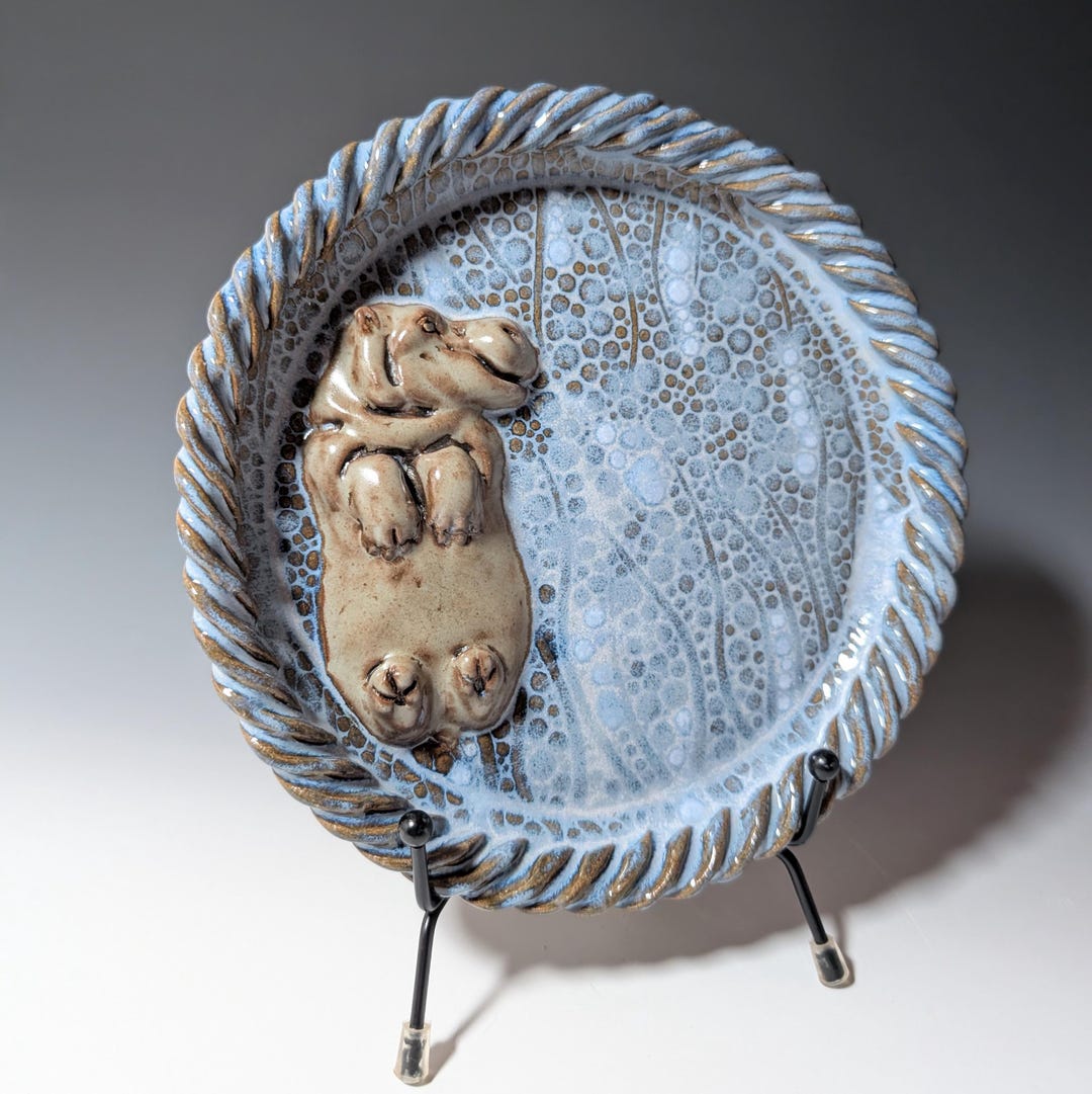 Blue Serving Plate With Hippo Relief Art, Hippopotamus Lover, Hippo Fan ...
