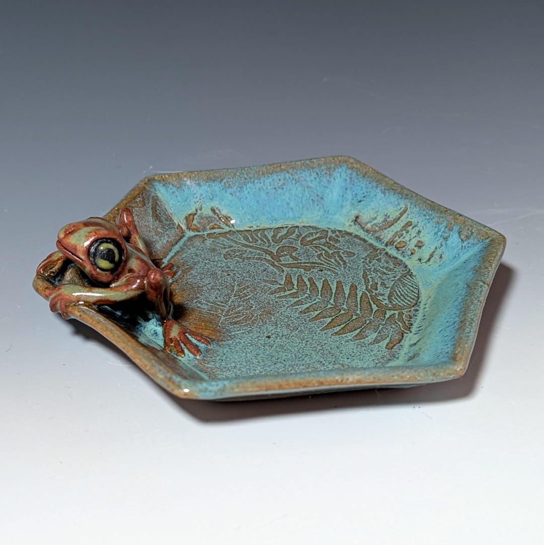 Green Frog Soap Dish, Ceramic Frog Figurine, Pottery With Frogs ...