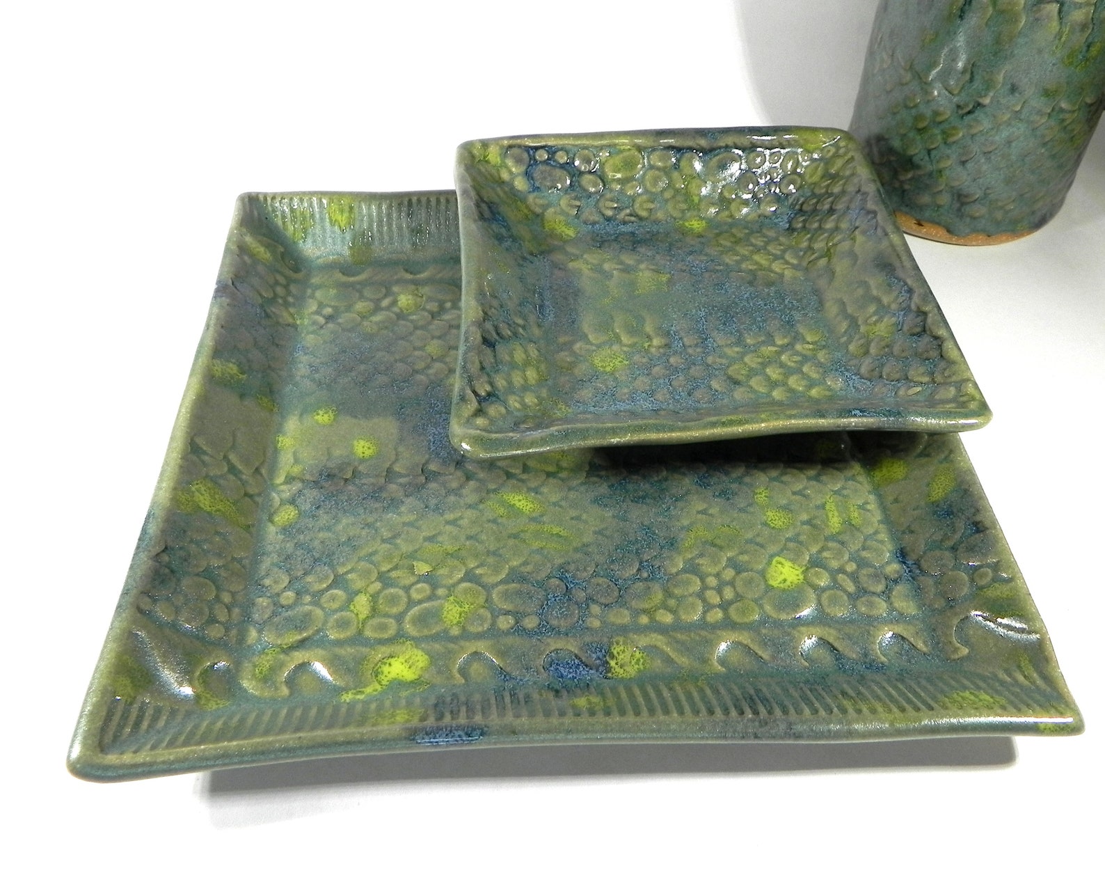 Green 7 Inch Ceramic Dinner Plate - Snakeskin, Dragon Skin - Handmade ...