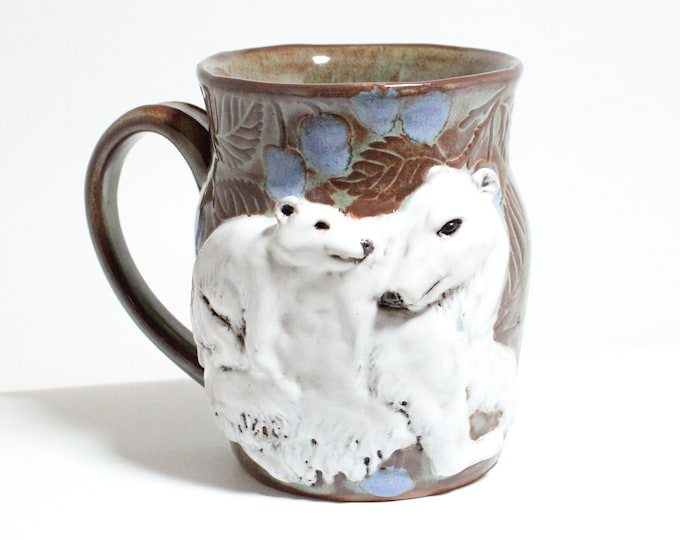 Handmade Mug With Polar Bear and Cub Relief and Blueberry Pattern ...