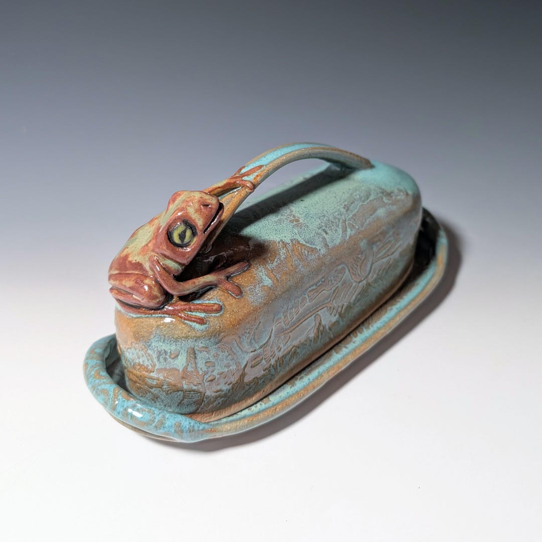 Frog Figurine Ceramic Butter Dish With Lid, Butter Plate With Lid ...