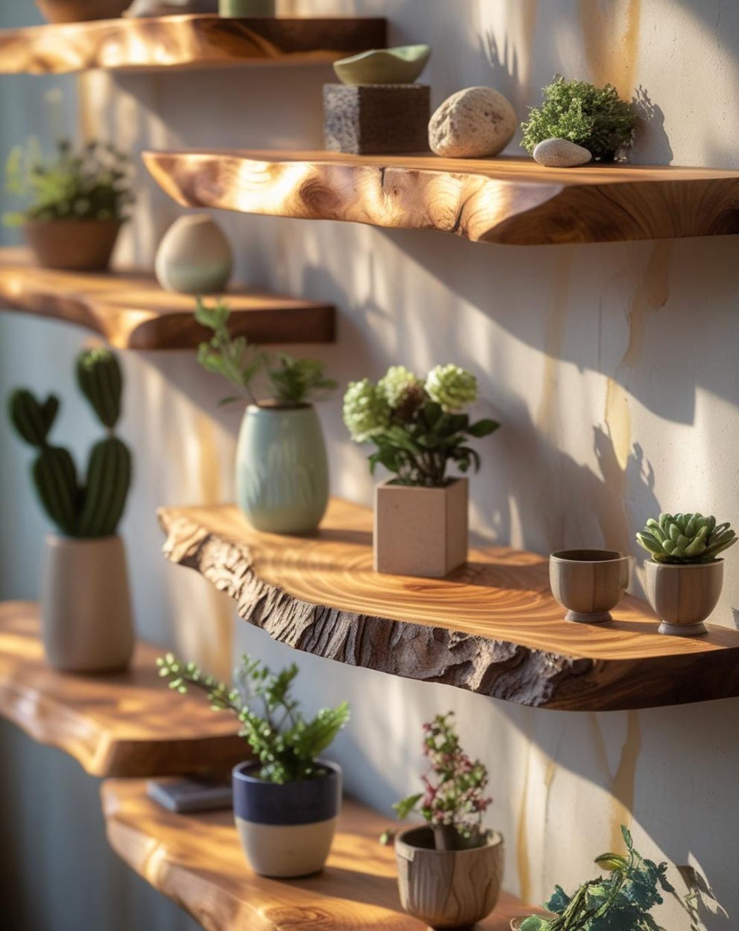 Rustic Teak Root Floating Shelf - Natural Wood Wall Shelving for Plants ...
