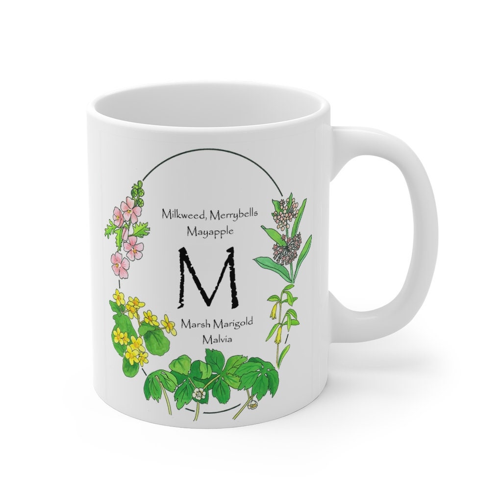 Mug Ceramic 11oz Initial Letter M with Wildflowers, Gift for Her ...