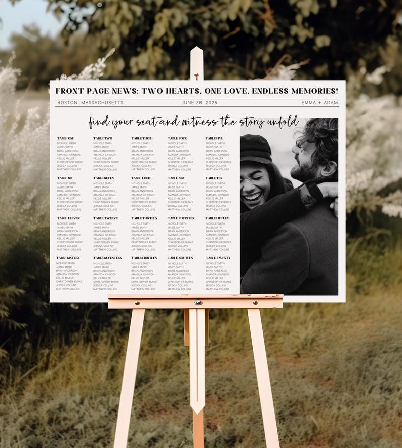 Newspaper Wedding Seating Chart Template, Editable Canva Template ...