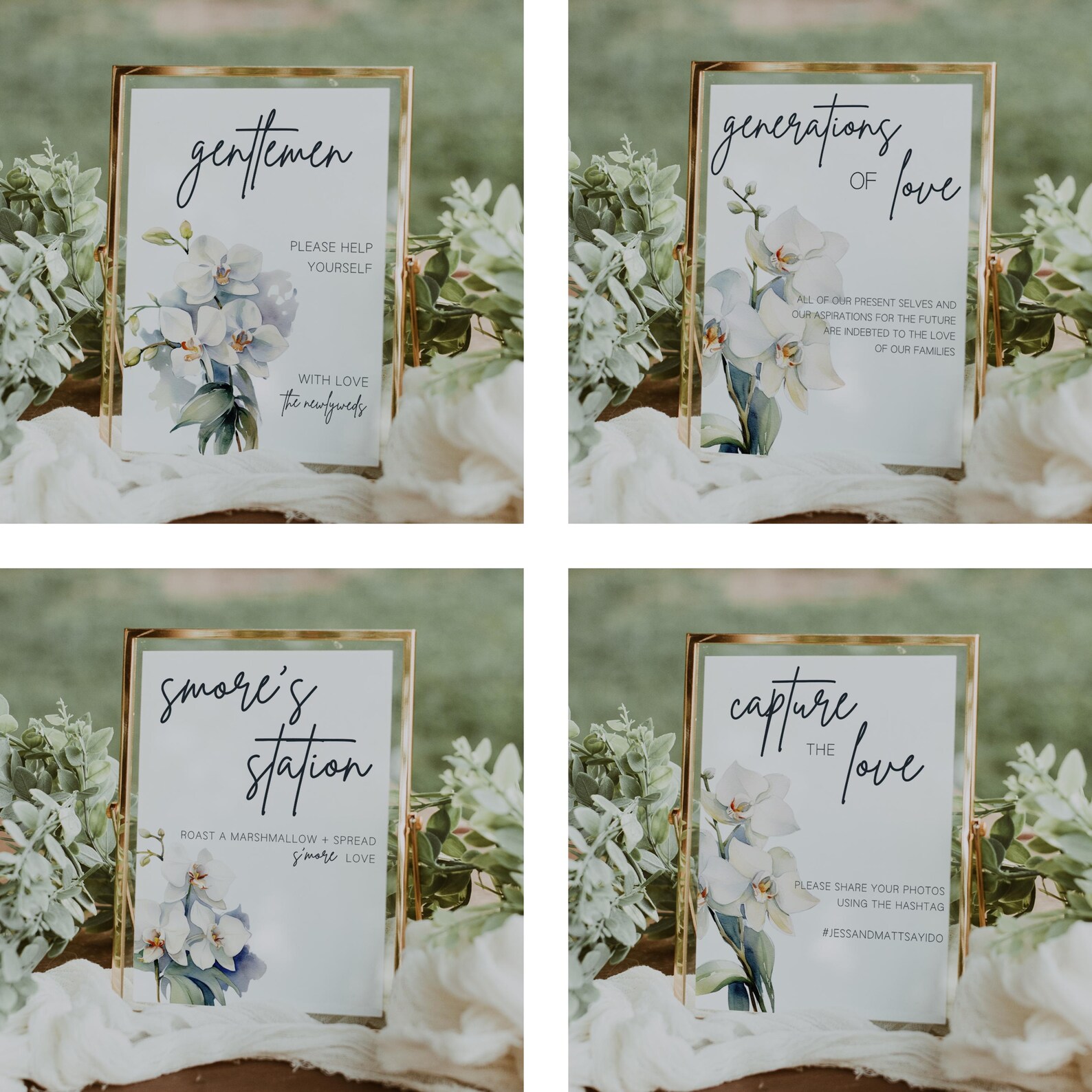 White Orchid Wedding Table Signs, Tropical Greenery Table Sign Bundle ...