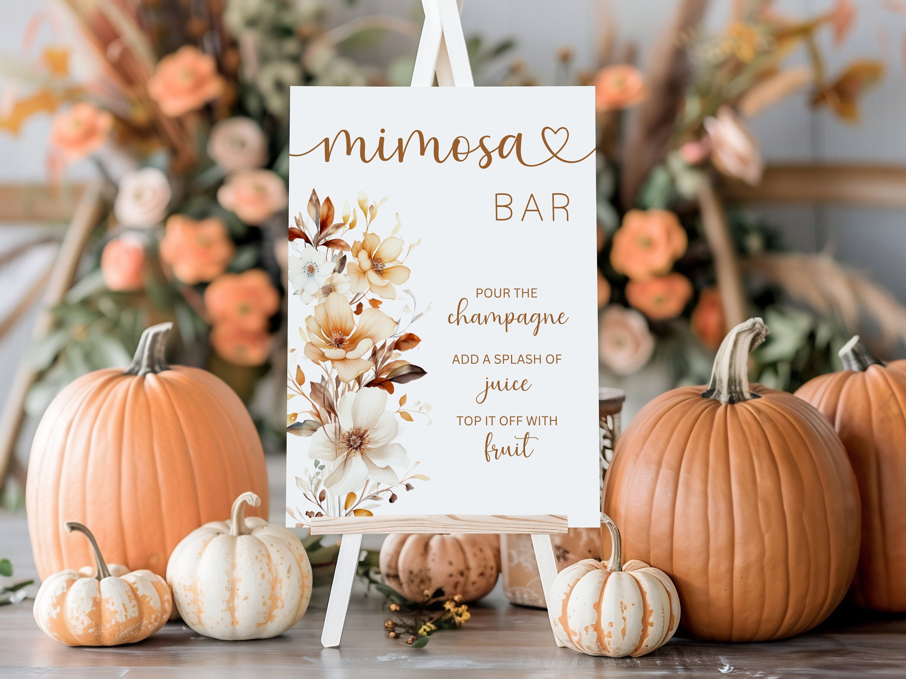 Fall Floral Mimosa Bar Sign, Floral Mimosa Bar Sign, Fall Bridal Shower ...