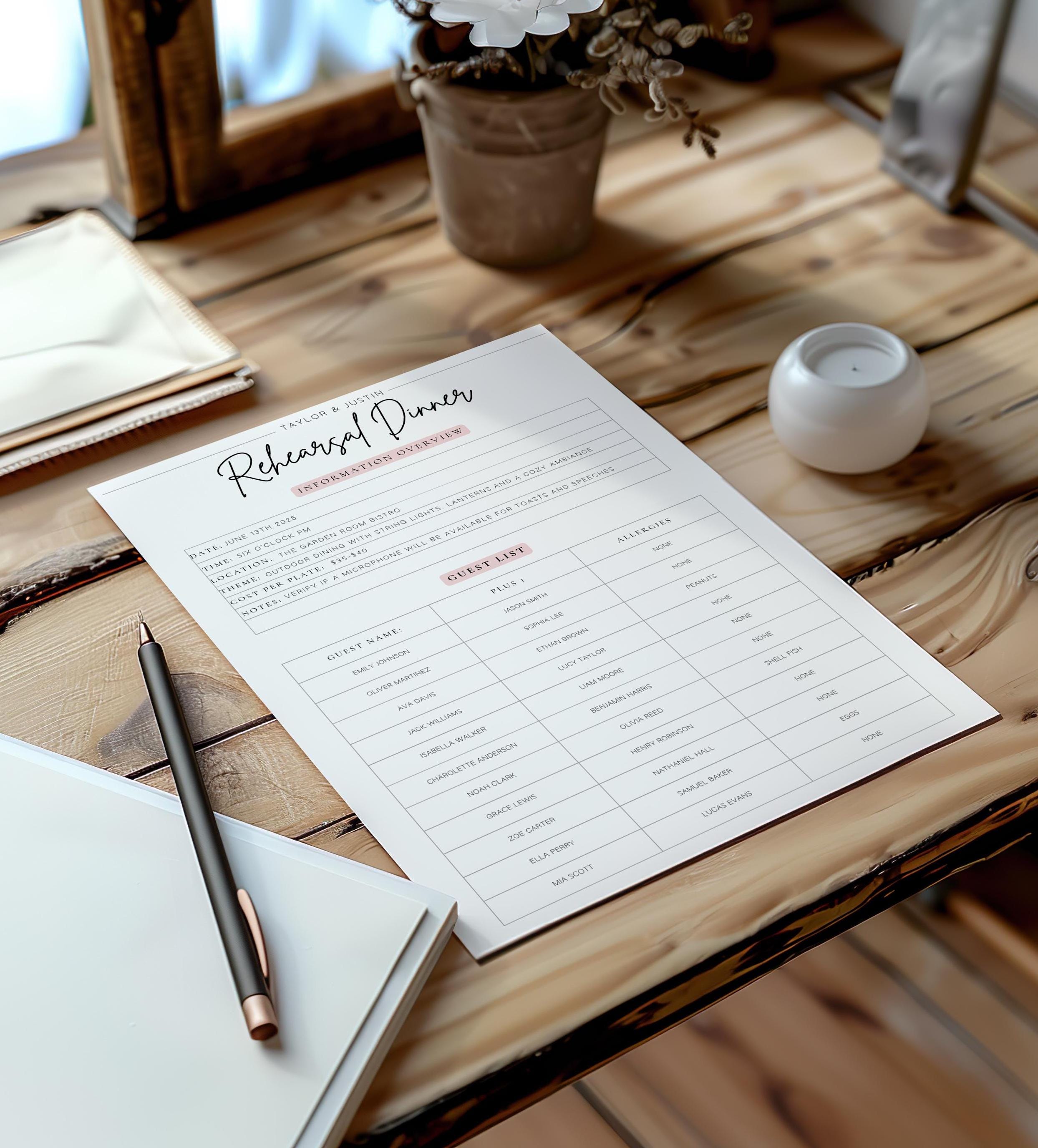 Wedding Rehearsal Schedule and Dinner Template, Wedding Rehearsal ...