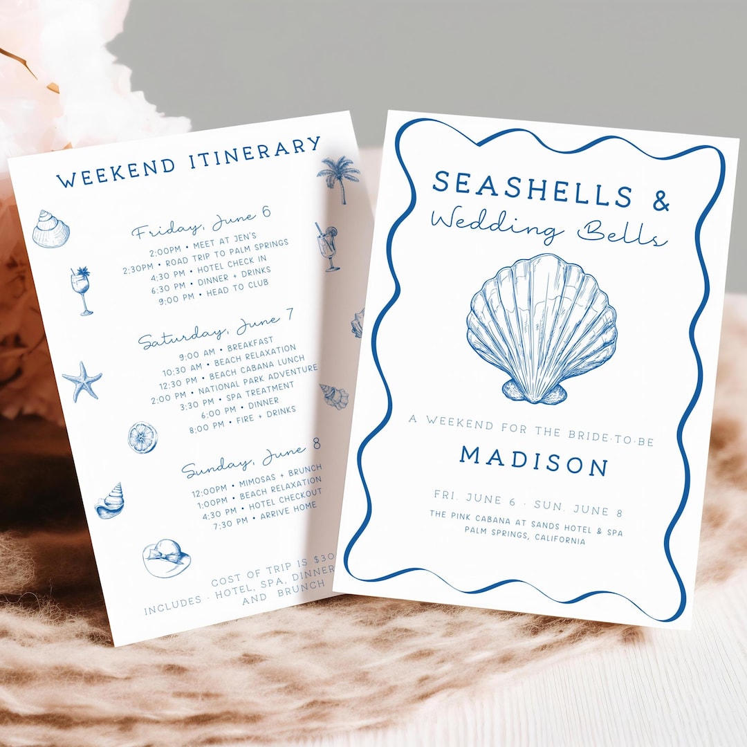 Seashells and Wedding Bells Invitation, Beach Bachelorette Invite ...