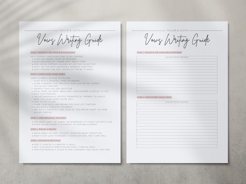 Editable Wedding Vows Writing Guide, Personalized Vows Template ...