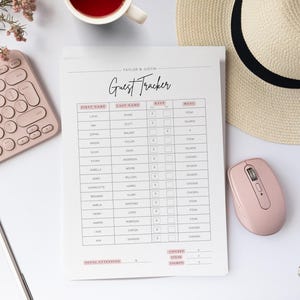 Wedding Guest List Tracker, Printable Guest Checklist for Wedding ...