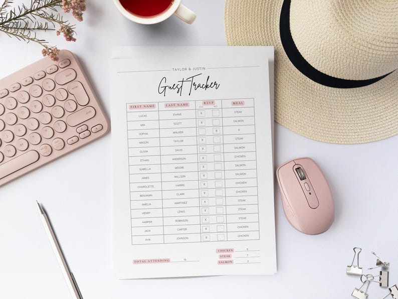 Wedding Guest List Tracker, Printable Guest Checklist for Wedding ...