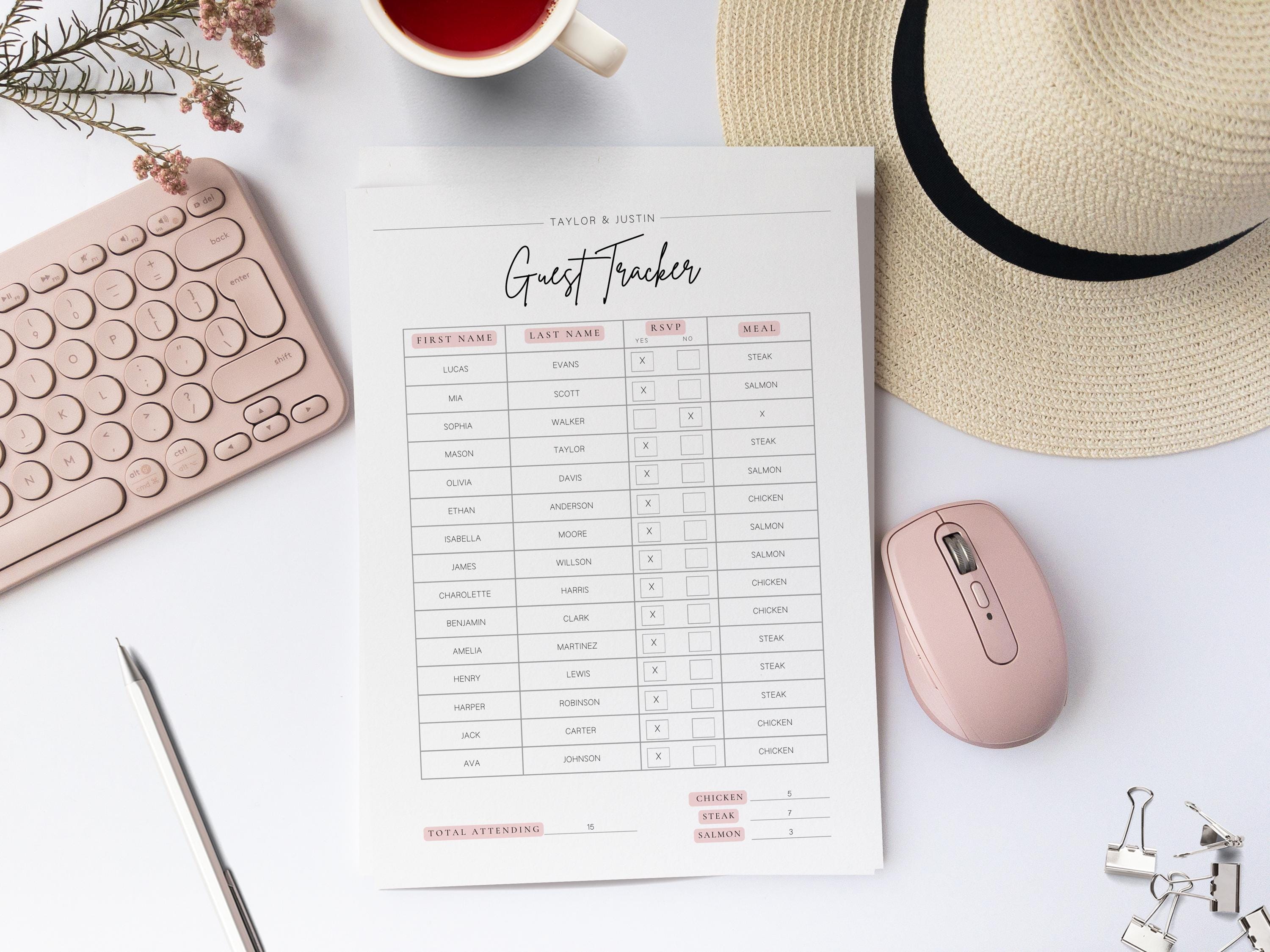 Wedding Guest List Tracker, Printable Guest Checklist for Wedding ...