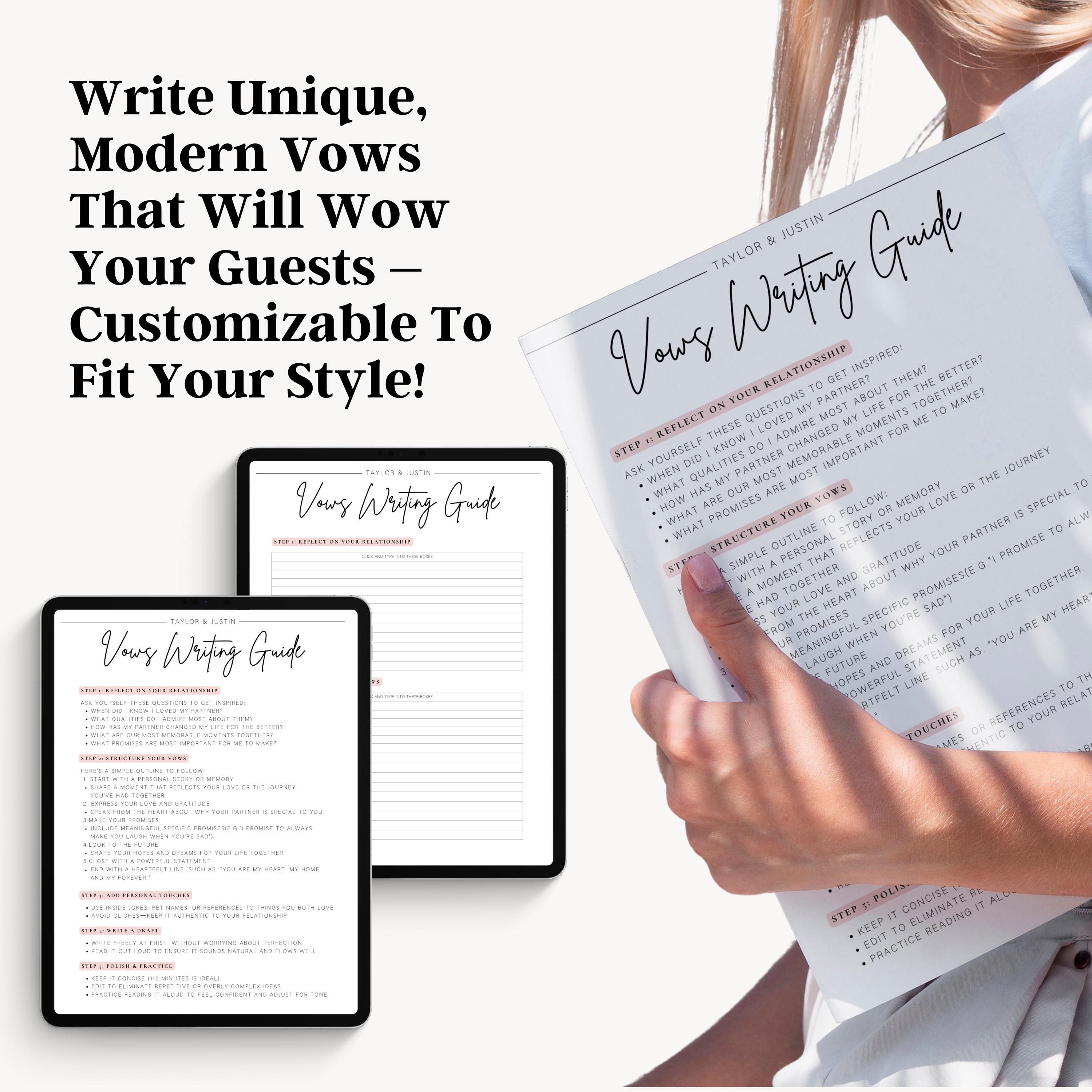 Editable Wedding Vows Writing Guide, Personalized Vows Template ...