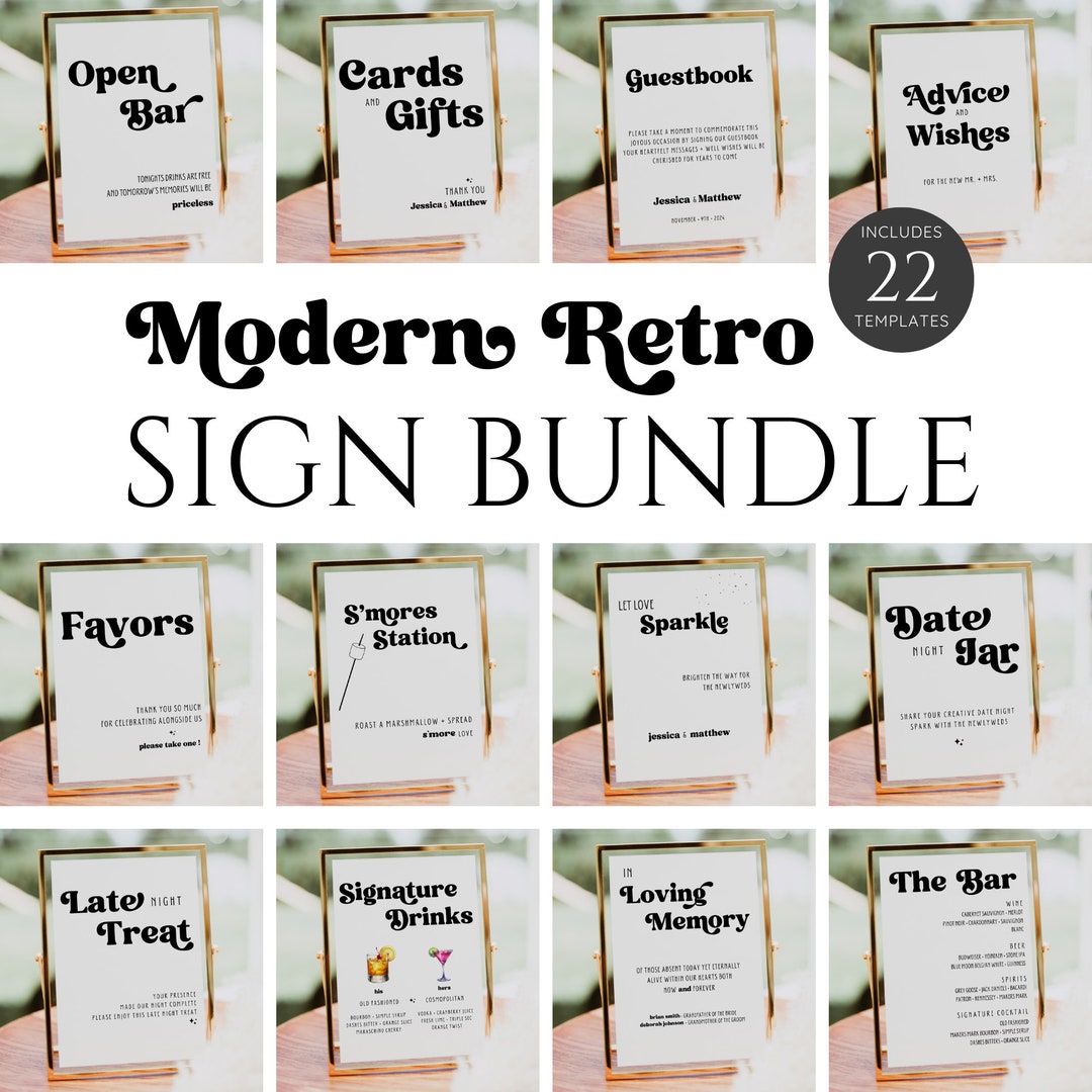 Retro Wedding Sign Bundle, Wedding Signs Bundle Retro, Retro Wedding ...