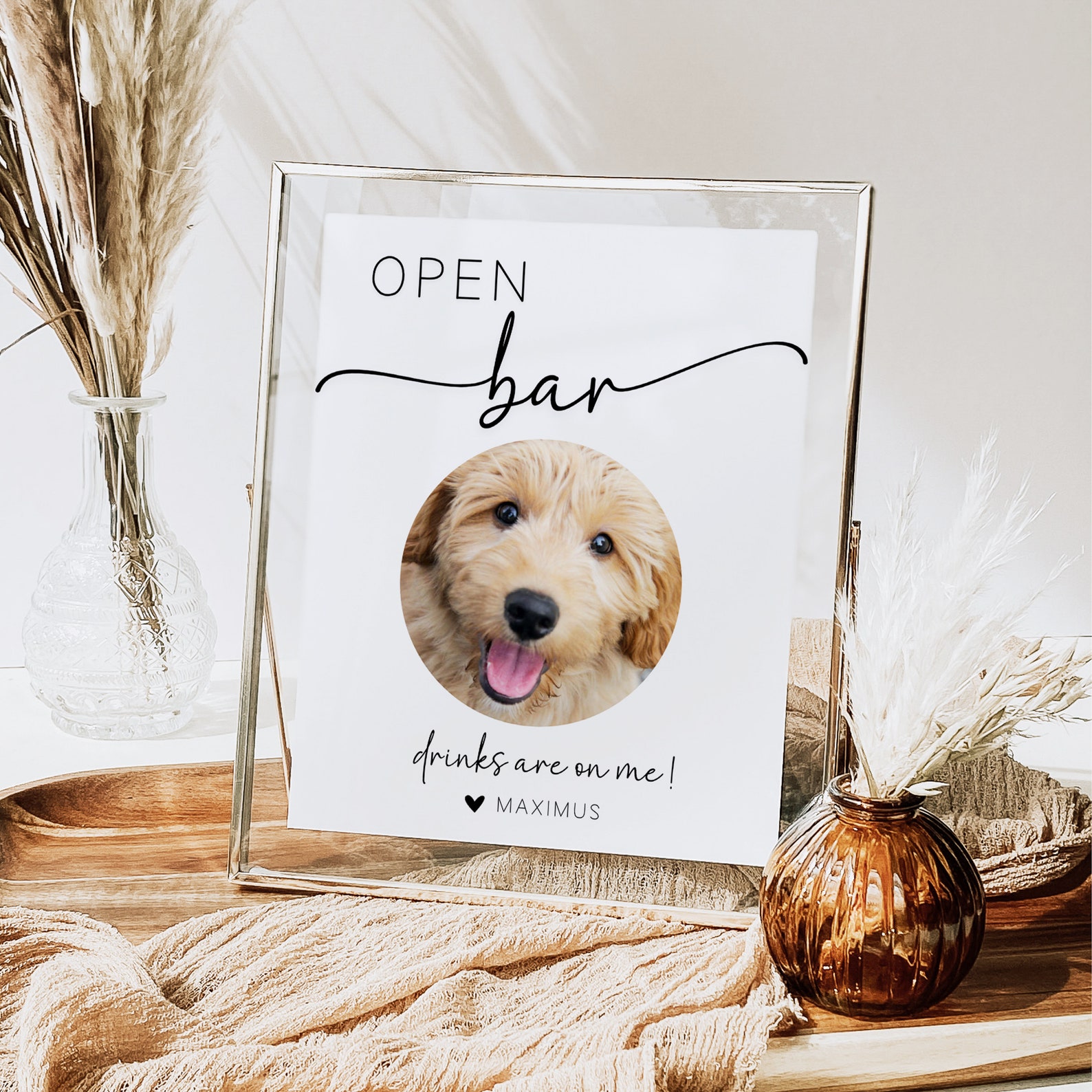 Open Bar Dog Sign for Wedding, Wedding Open Bar Sign Dog, Open Bar Sign ...