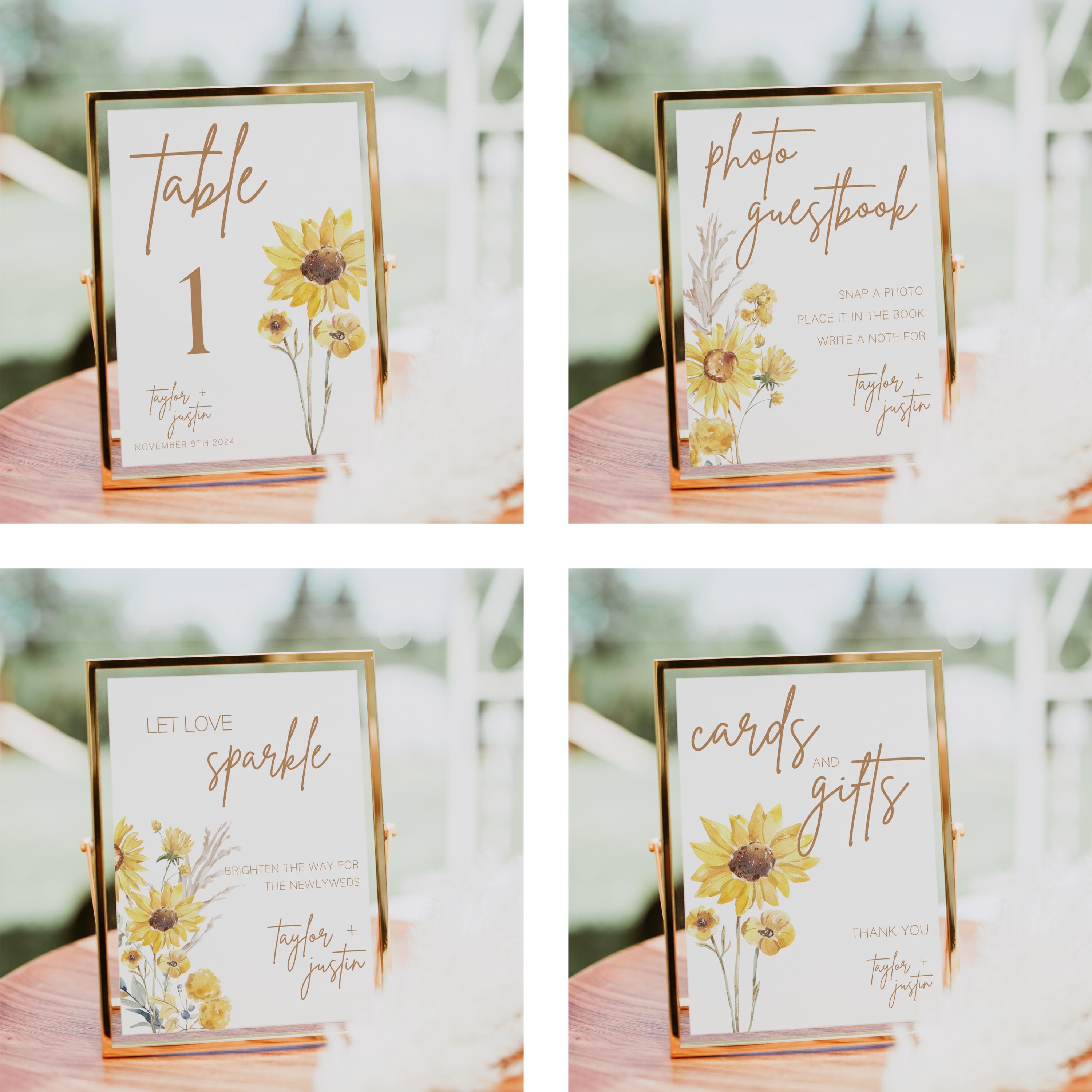 Sunflower Wedding Table Sign Bundle, Editable Yellow Floral Signage ...