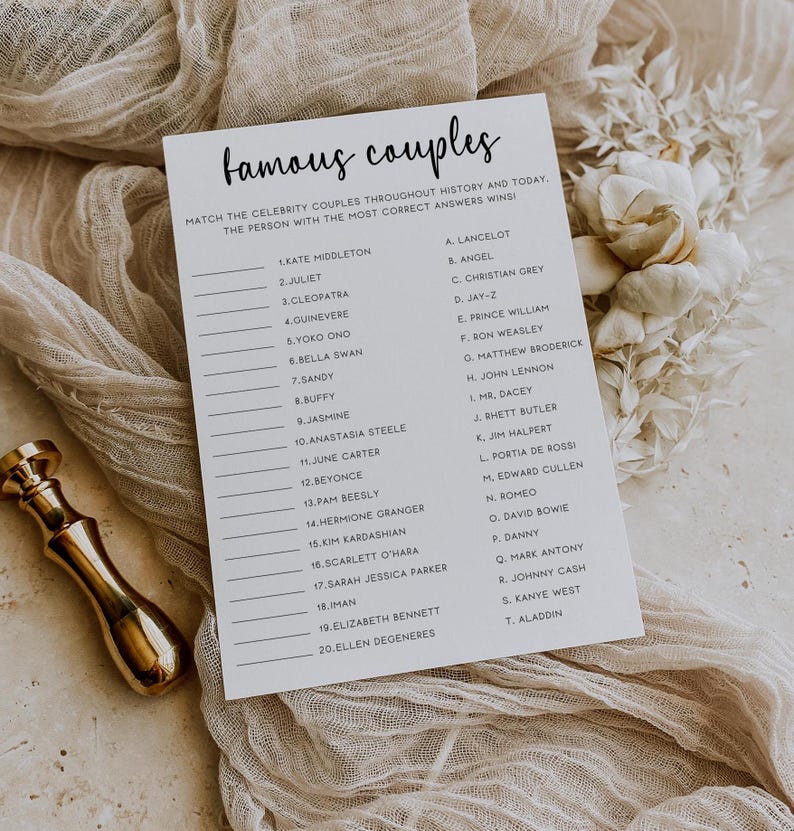 Match the Famous Couples Bridal Shower Game, Printable, Instant Digital ...
