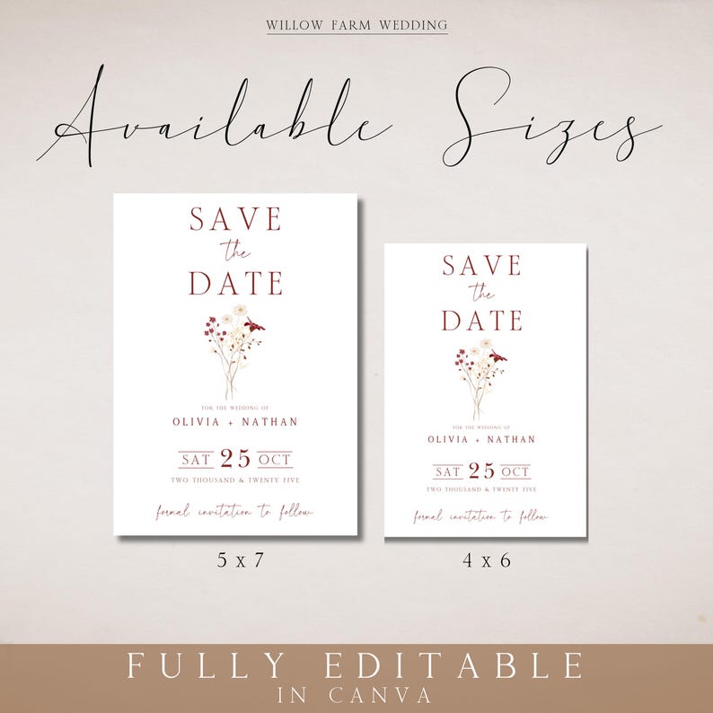 Fall Save the Date Card, Printable Burnt Orange, Terracotta Autumn Floral Editable Template ...