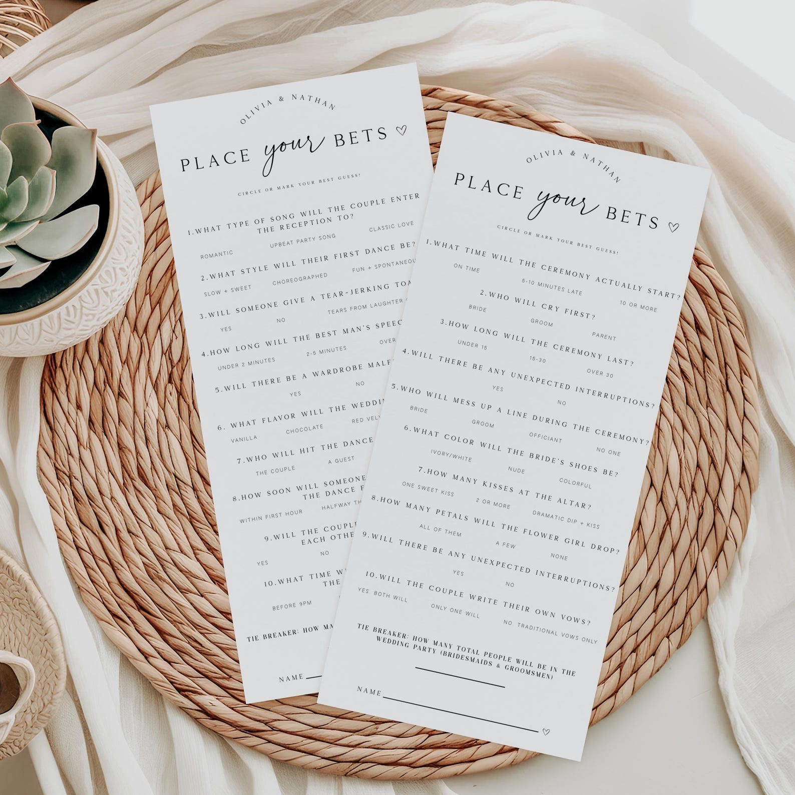Place Your Bets Wedding Prop Bet Sheet, Fun Reception Game for Guests ...