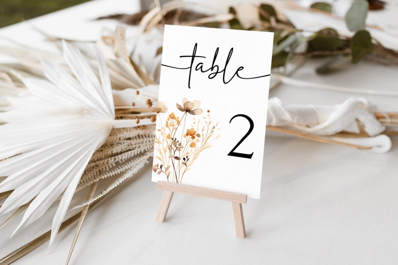 Wildflower Table Number Template, Wildflower Table Number Card, Wedding ...